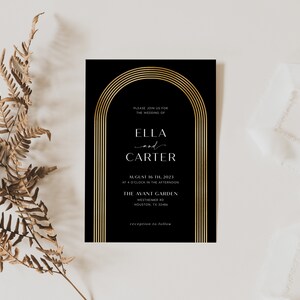 Black and Gold Arch Wedding Invitation Set Arch Wedding | Etsy
