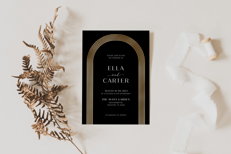 Black and Gold Arch Wedding Invitation Set Arch Wedding | Etsy