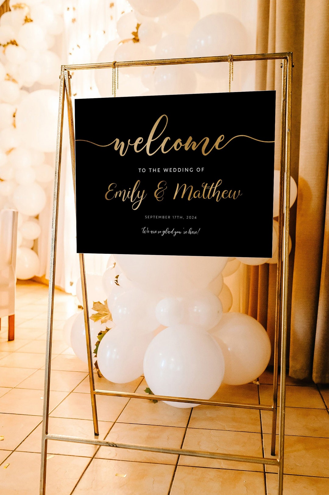 Black Wedding Welcome Sign Black and Gold Wedding Sign Gold - Etsy