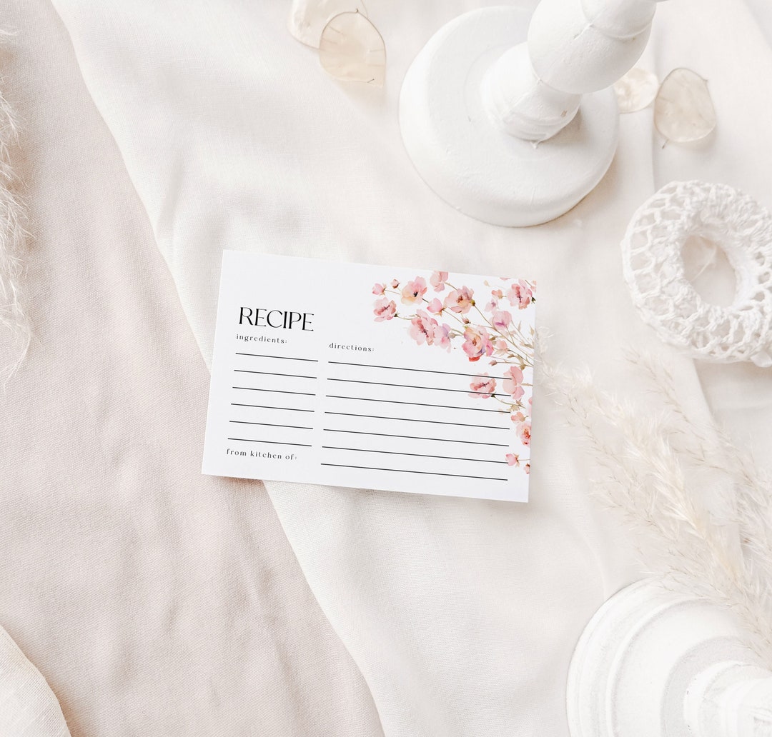 Pink Recipe Card, Bridal Shower Recipe Card, Recipe Card Template With ...