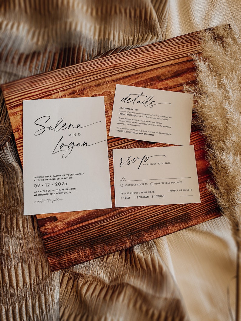 Minimalist Invitation Set Wedding Invitation Templale | Etsy