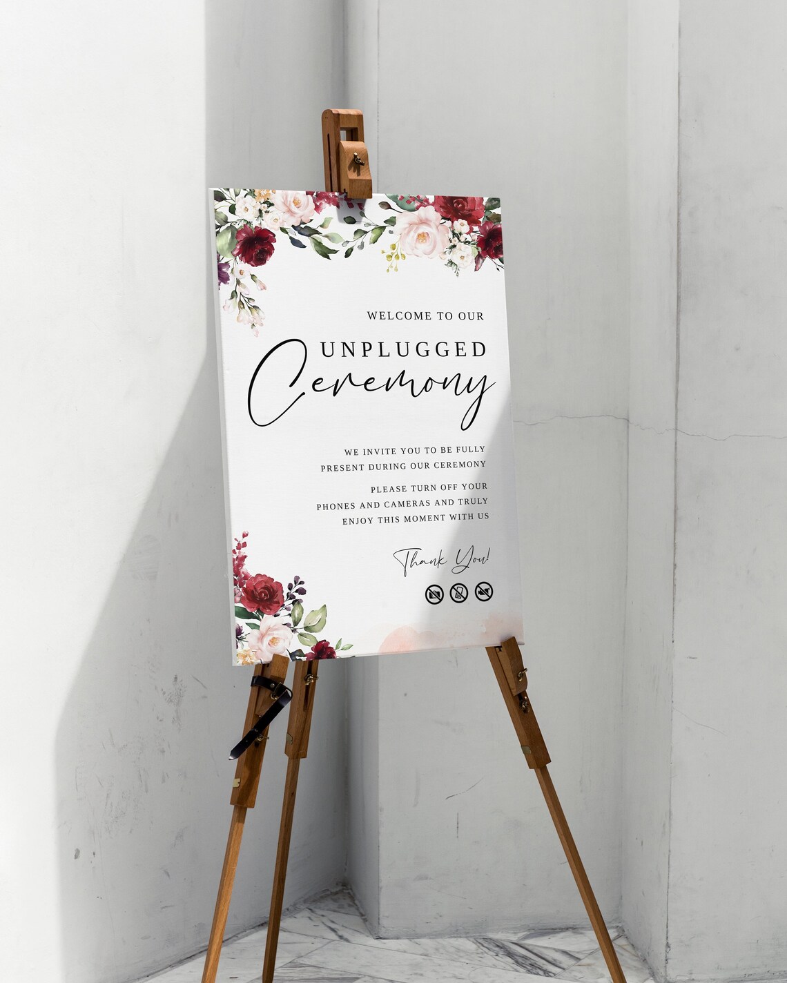 Unplugged Ceremony Sign Wedding Unplugged Sign Burgundy - Etsy