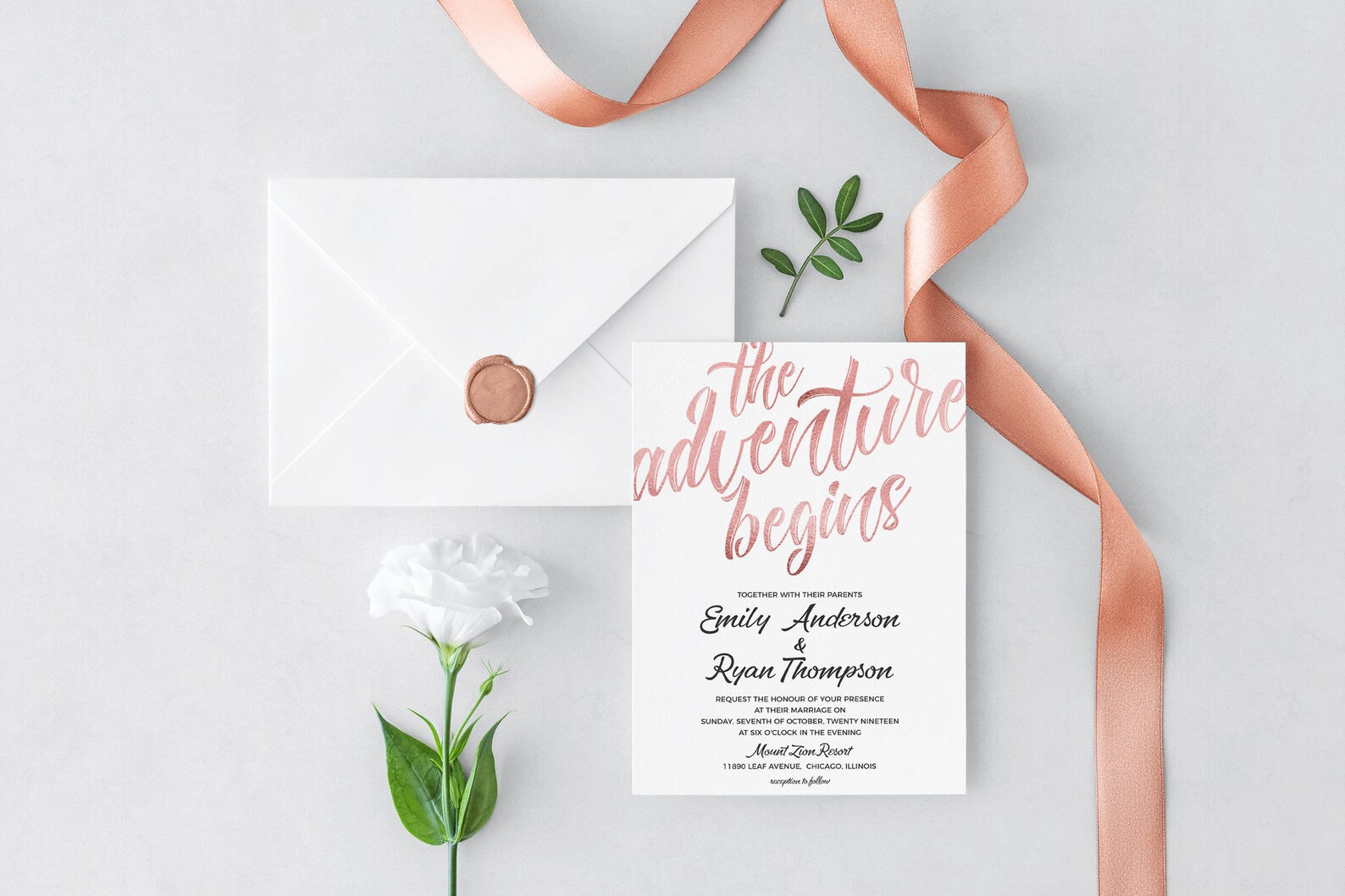 Invitations Wedding Invitation Rose Gold Invitation Wedding | Etsy
