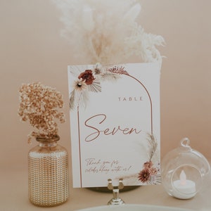 Boho Table Numbers, Table Numbers Template, Pampas Table Numbers ...