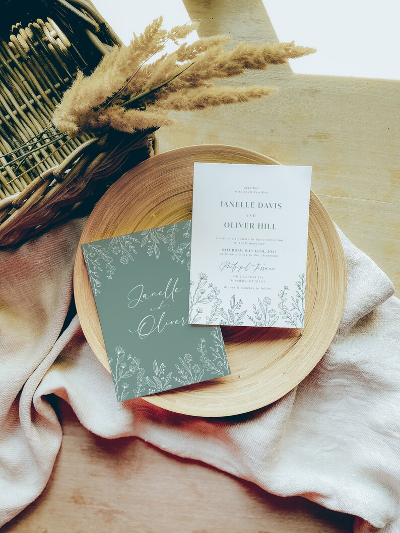 Sage Wedding Invitation Template Floral Sage Invitation - Etsy