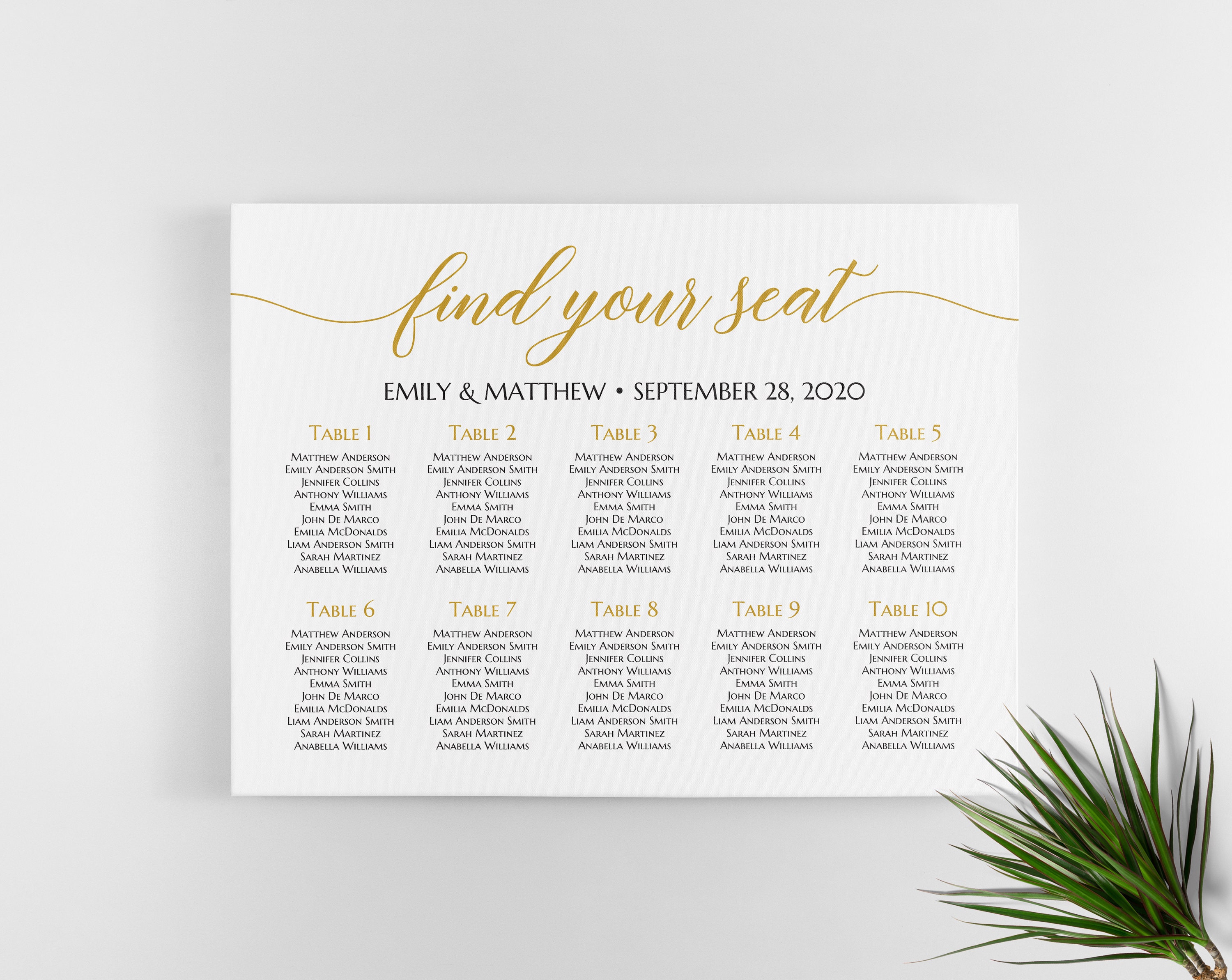 Gold Seating Chart Sign Seating Chart Template Gold Wedding | Etsy