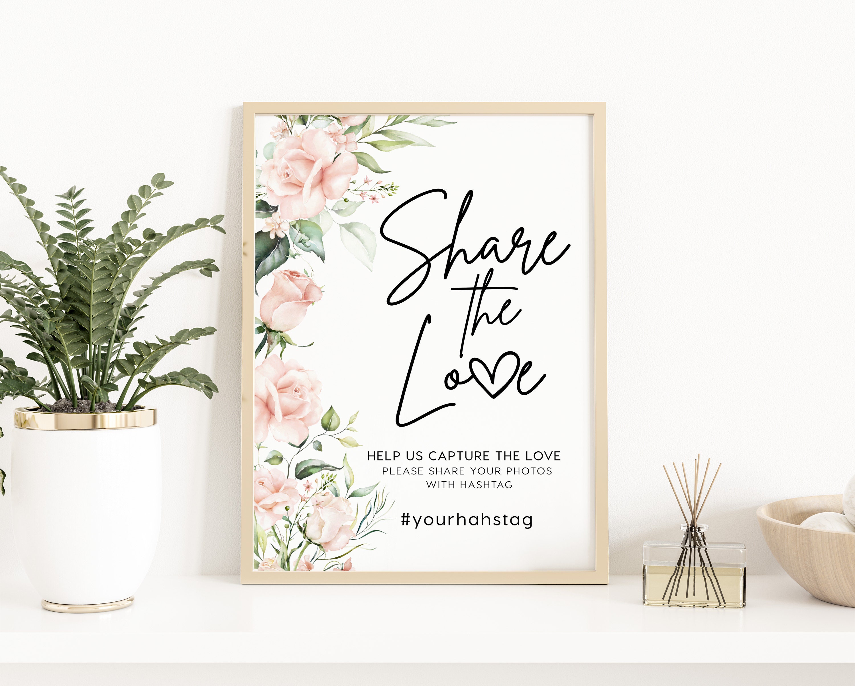 Share the Love Wedding Sign Wedding Hashtag Sign Floral - Etsy