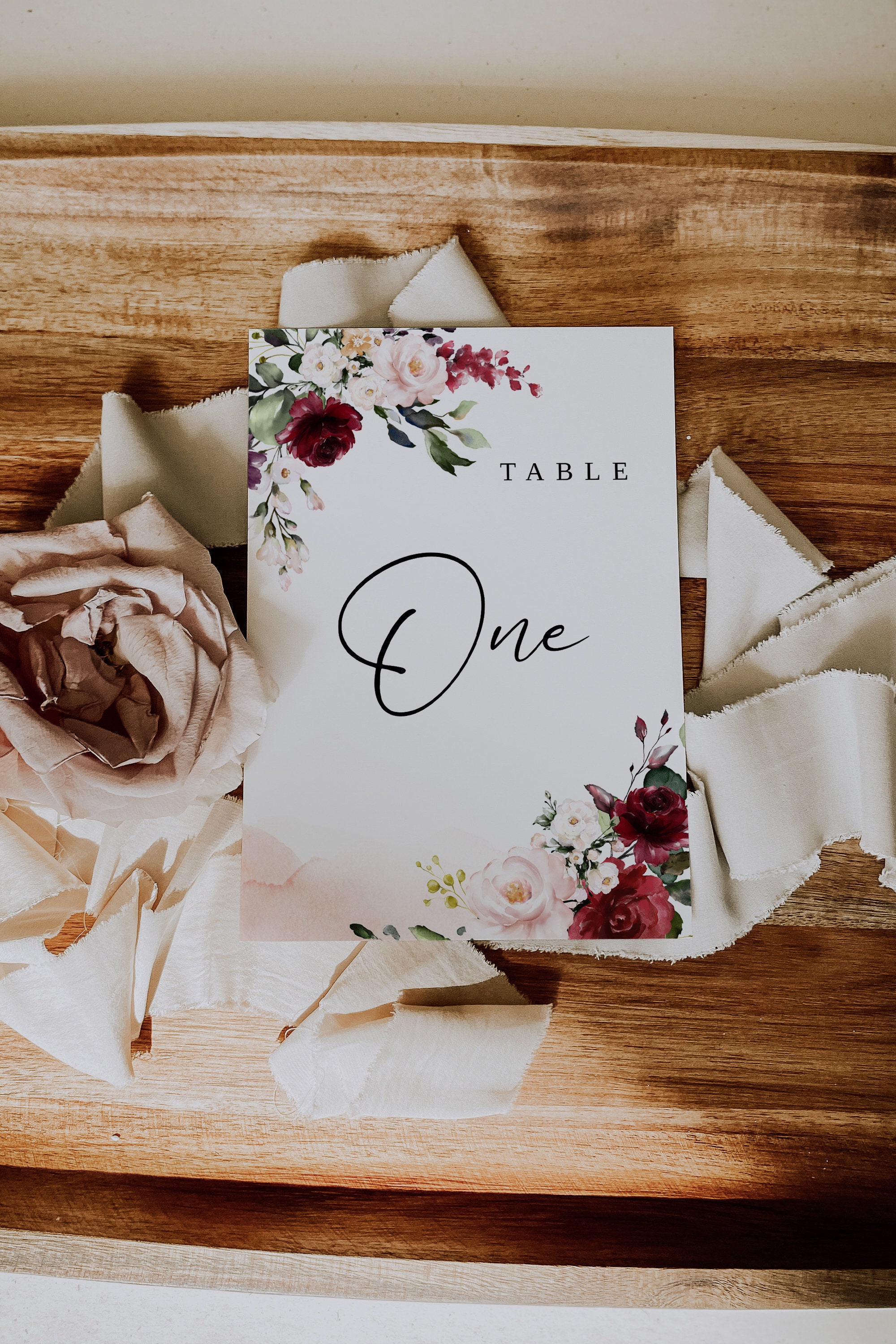 Boho Wedding Table Numbers Burgundy Blush Table Numbers - Etsy