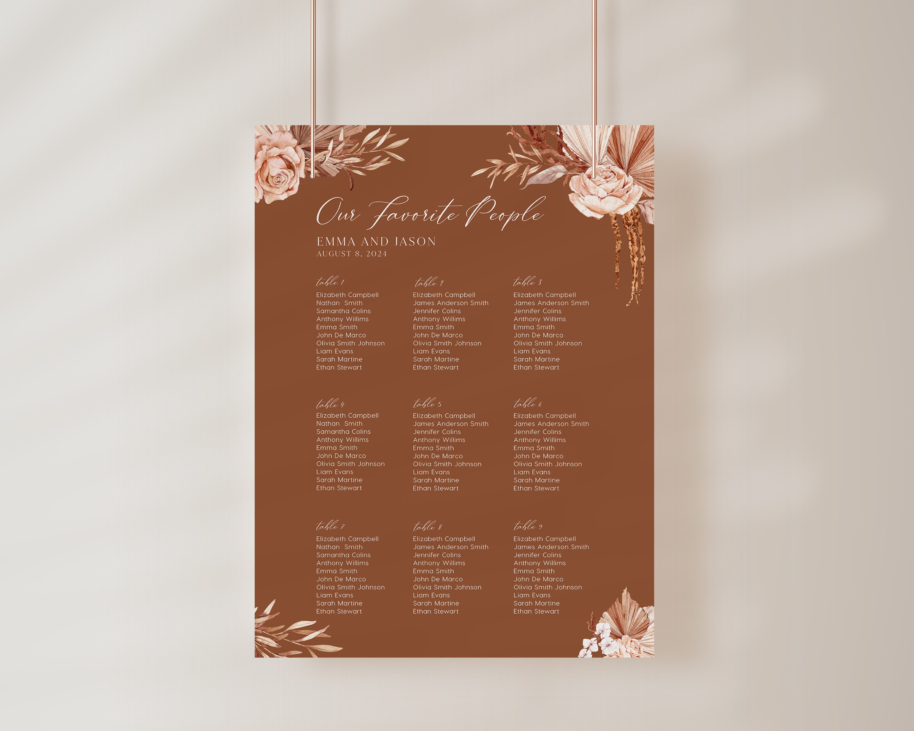 Seating Chart Template Boho Wedding Seating Chart Terracotta | Etsy