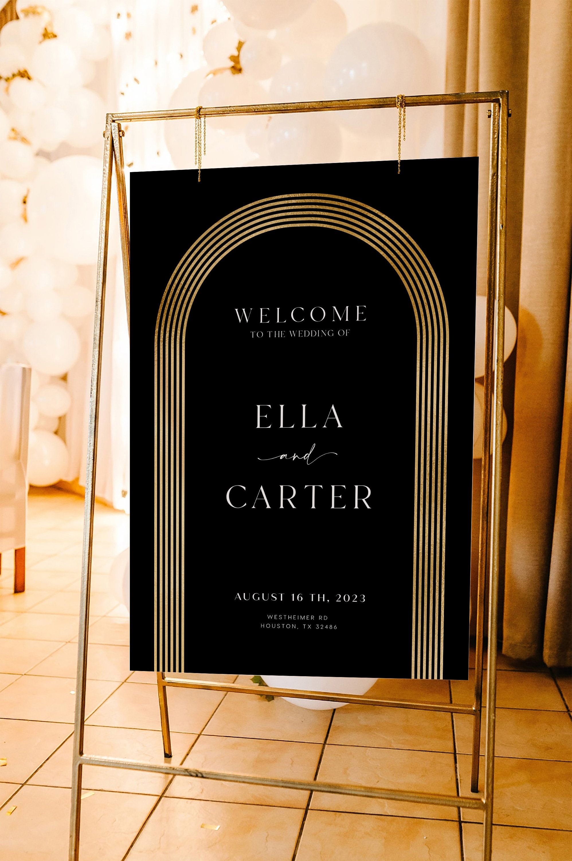 Wedding Welcome Sign Arch Welcome Sign Black and Gold | Etsy