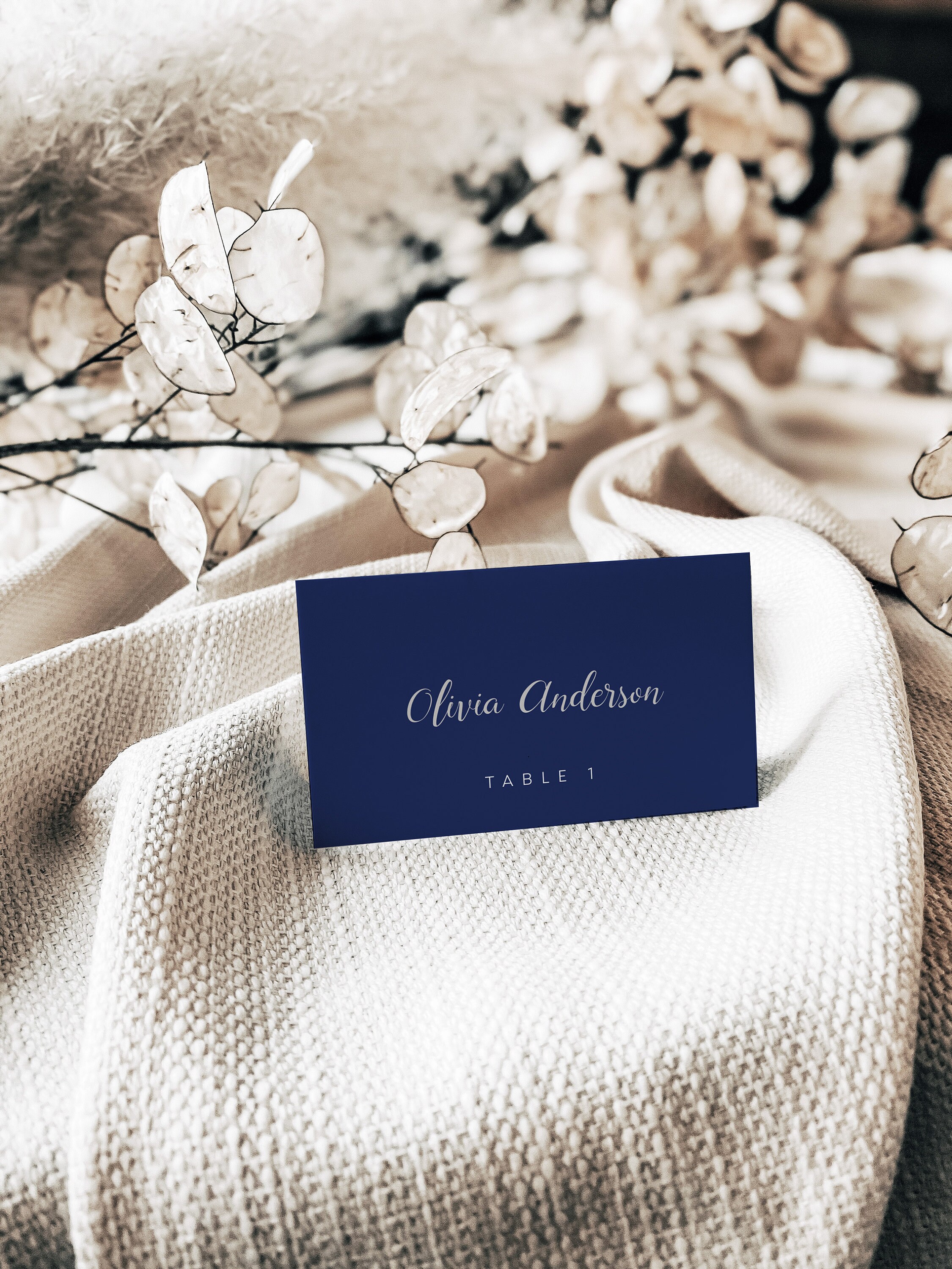 Navy Place Cards Wedding Name Tag Template Navy Silver Place | Etsy