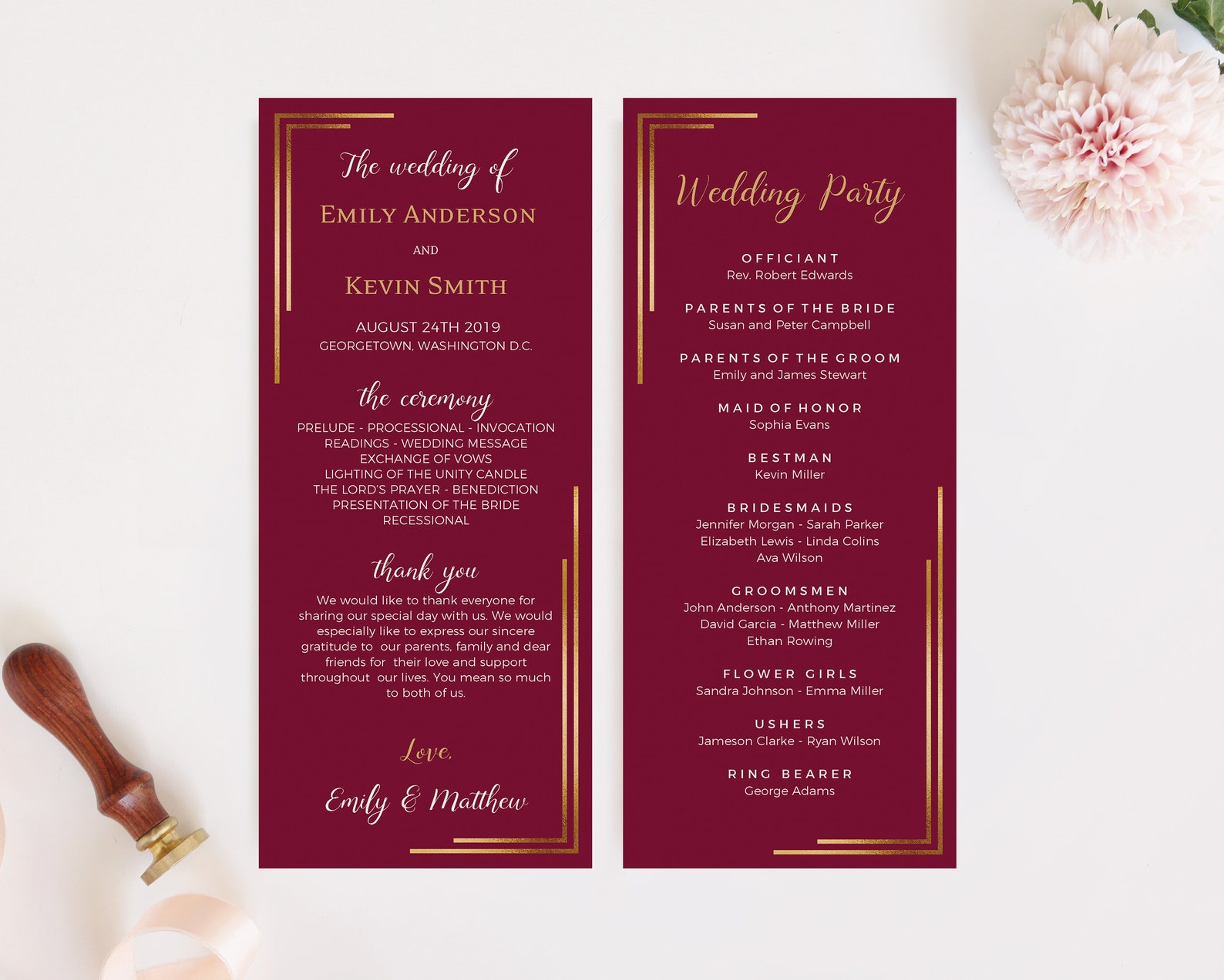 Wedding Program Template Burgundy Wedding Burgundy Program | Etsy