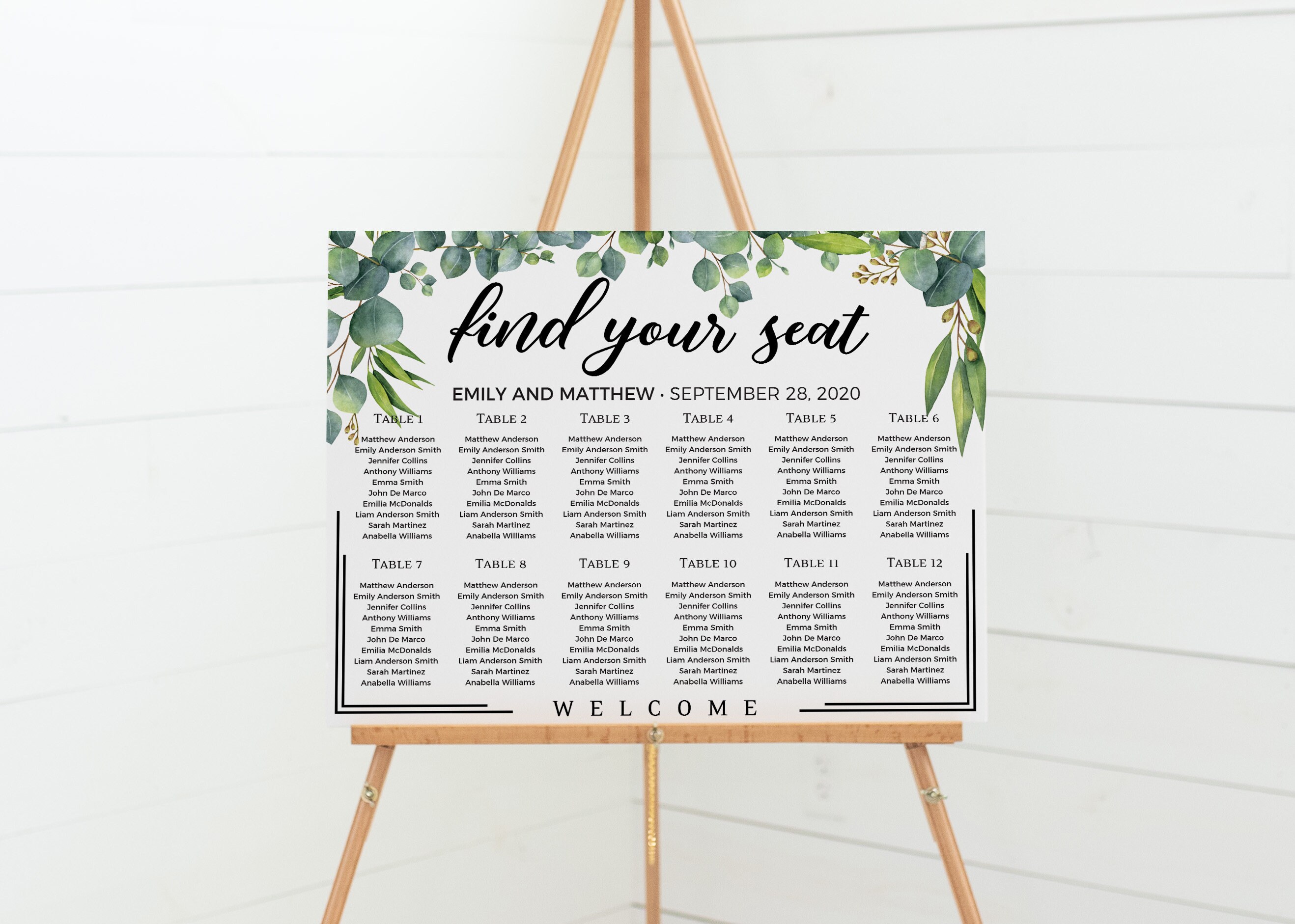 Greenery Seating Chart Template Eucalyptus Wedding Seating | Etsy