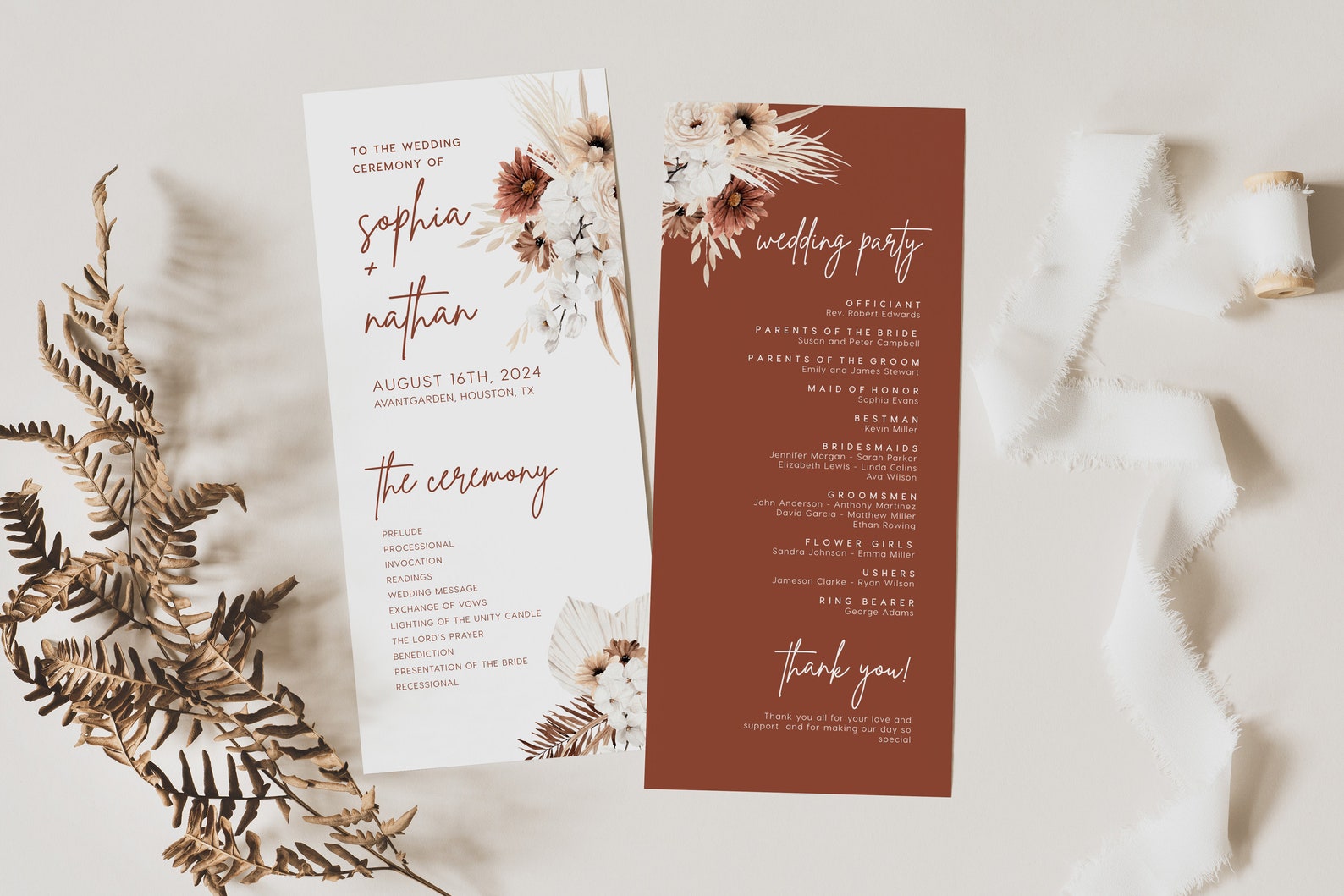 Boho Wedding Program Template Ceremony Program Template - Etsy