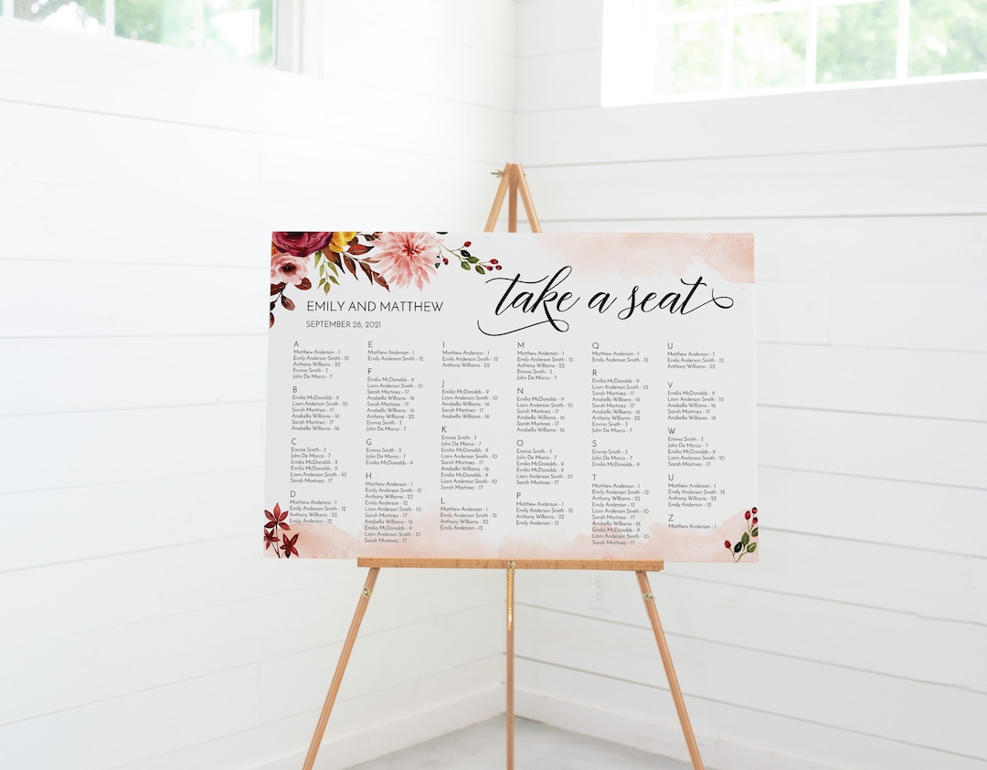 Seating Chart Alphabetical, Wedding Seating Chart Template in ...