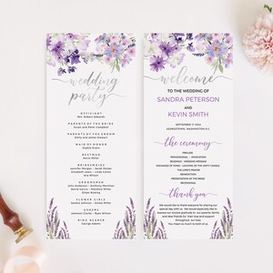 Wedding Program Cards, Wedding Ceremony Program Cards, Lavender, Purple ...