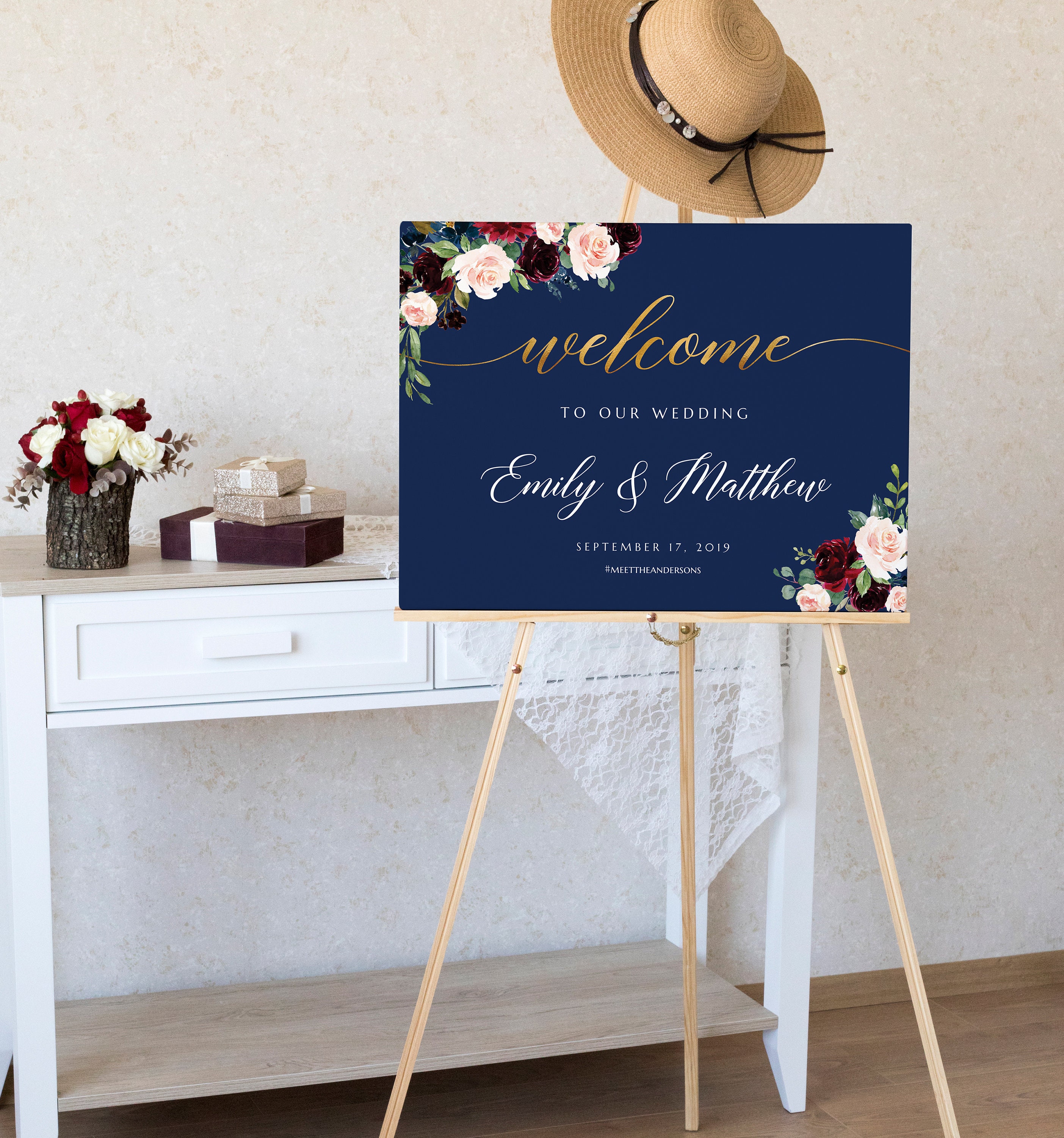 Welcome Sign Wedding Boho Welcome Sign Navy Navy Burgundy - Etsy