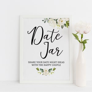 Date Jar Sign, Date Night Ideas Wedding Sign Template With White ...