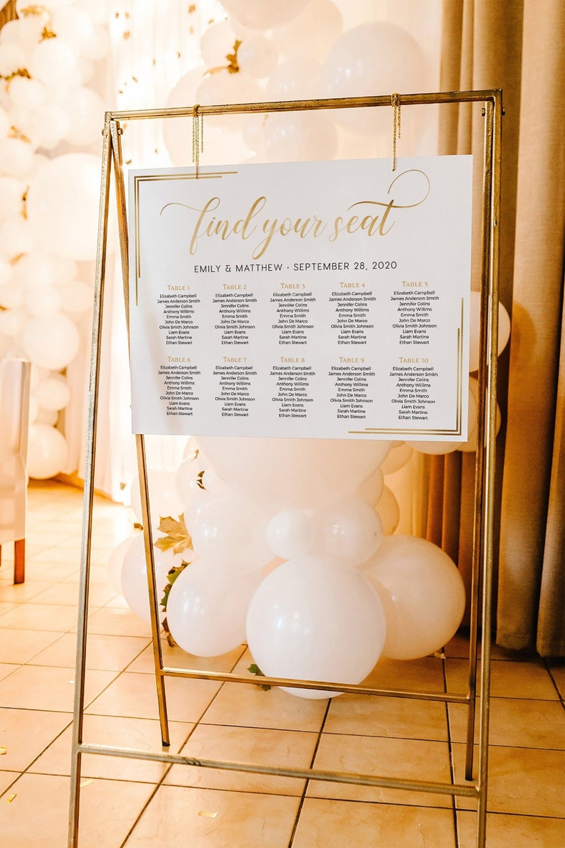 Seating Chart Wedding Gold Seating Chart Template Gold Foil - Etsy