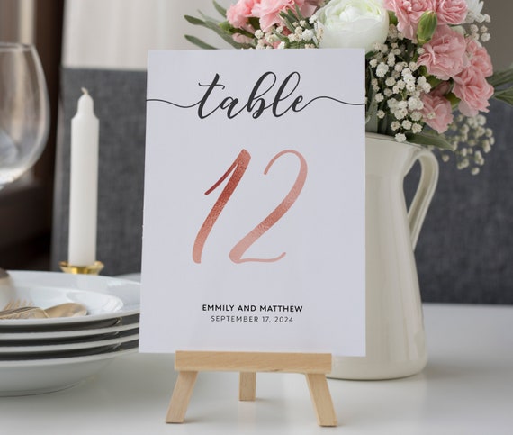 Rose Gold Table Numbers Wedding Table Numbers Template Table | Etsy