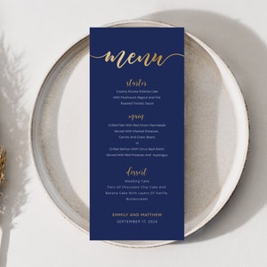Navy Gold Menu, Wedding Menu Template, Wedding Menu Cards, Menu ...