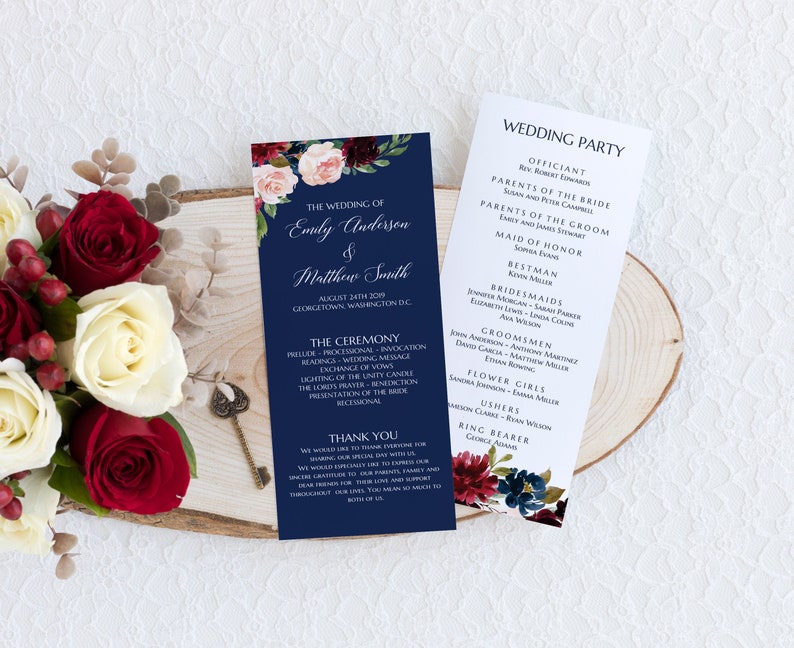 Wedding Program Navy Wedding Ceremony Program Navy Burgundy - Etsy