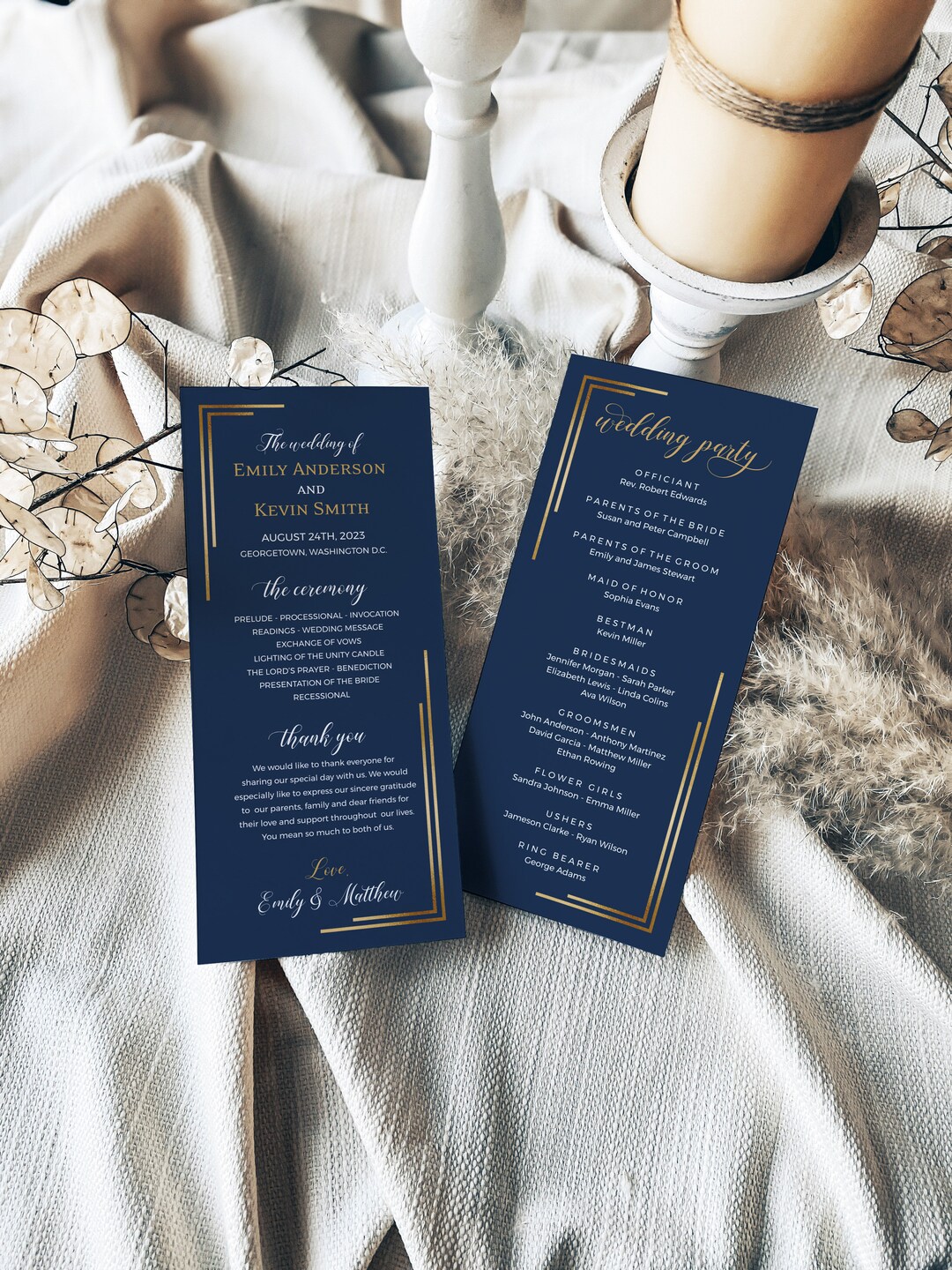Wedding Program Template, Wedding Ceremony Program, Navy and Gold ...