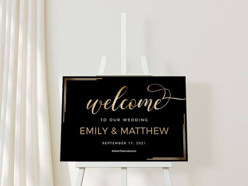 Welcome Sign Wedding Black and Gold Welcome Sign Instant - Etsy