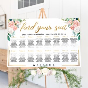 Flower Seating Chart, Gold Seating Chart, Seating Chart Template ...