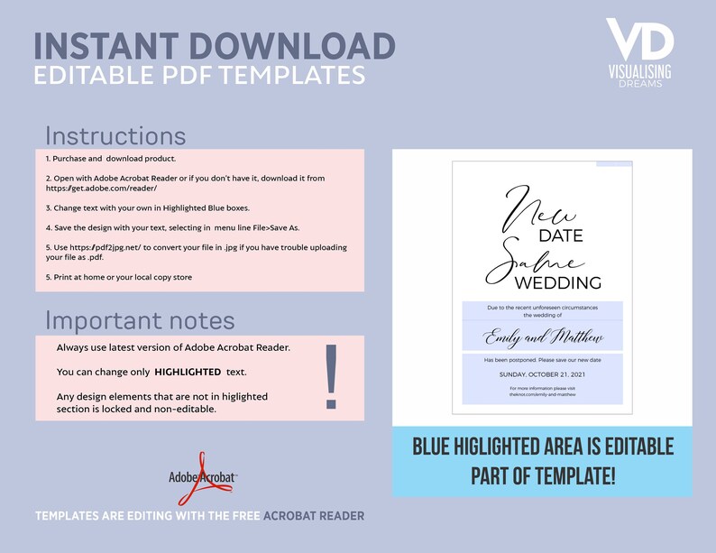 New Date Same Wedding Change the Date Template Wedding | Etsy