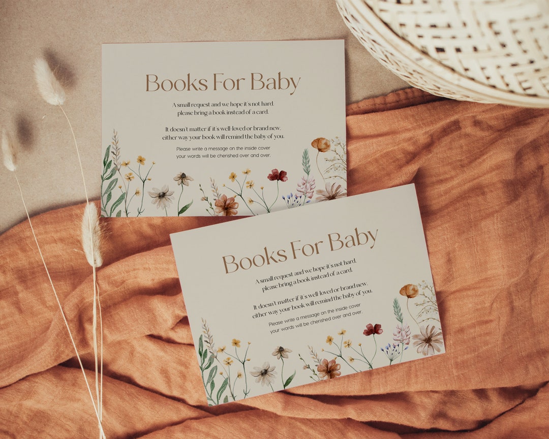 Boho Books for Baby Card, Baby Shower Books Card, Wildflower Baby ...