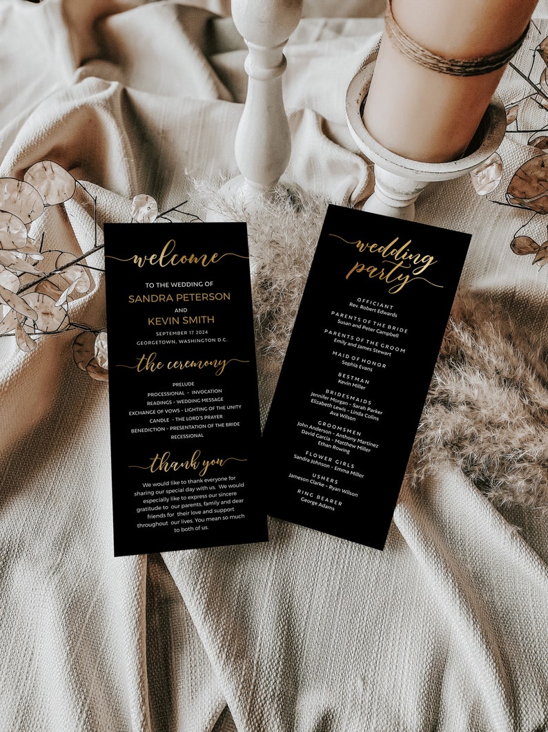 Wedding Program Template Black and Gold Wedding Program - Etsy