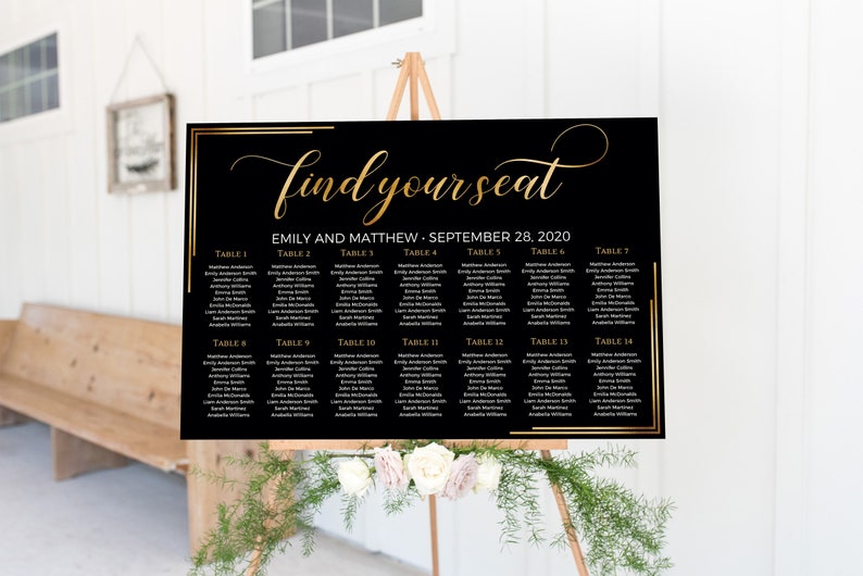 Wedding Seating Chart Black Gold Seating Chart Gold Foil - Etsy