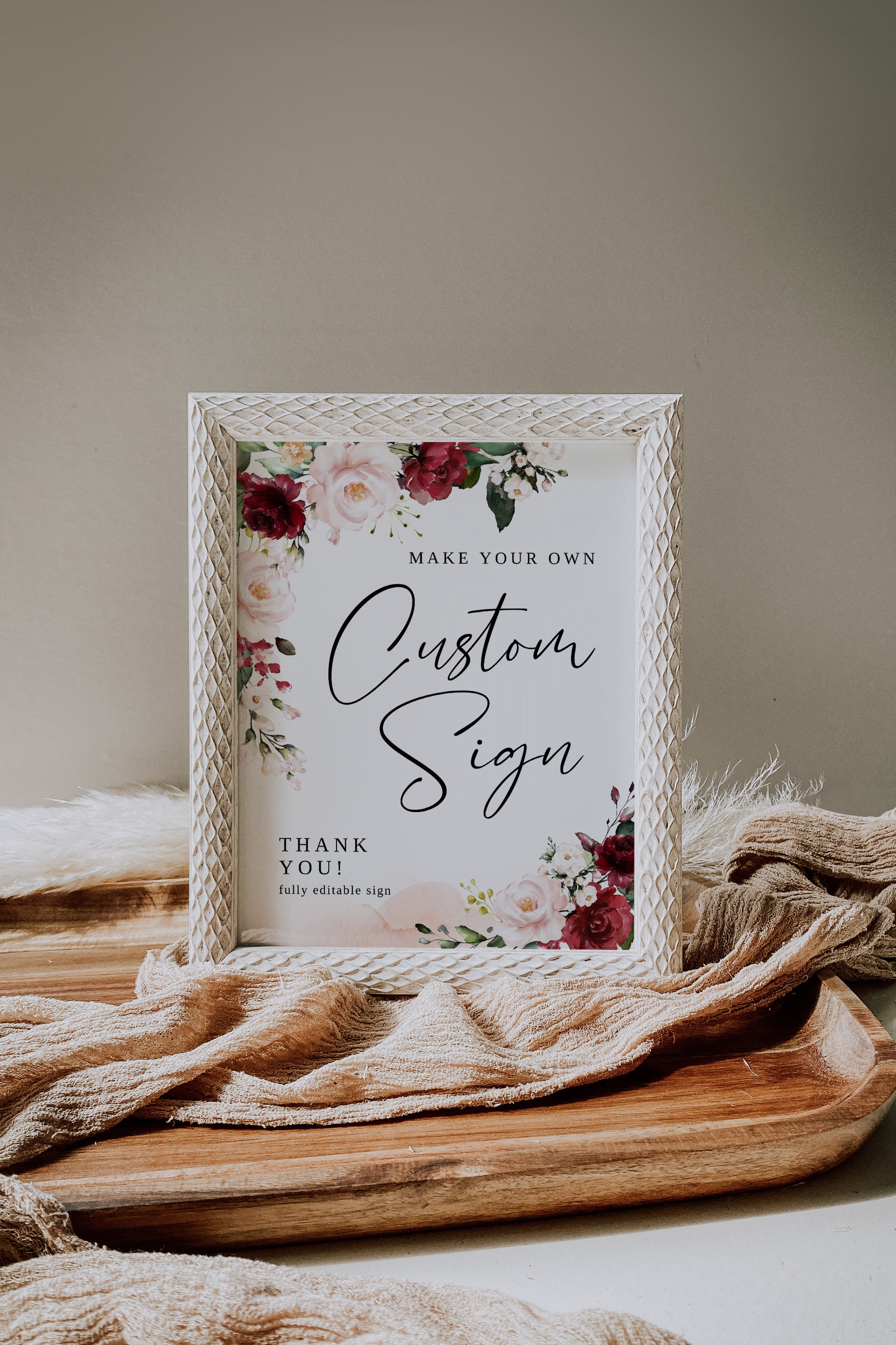 Wedding sign template Custom wedding sign Burgundy blush | Etsy