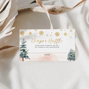 Pink Diaper Raffle Cards, Winter Diaper Raffle Card, Baby Shower Diaper ...