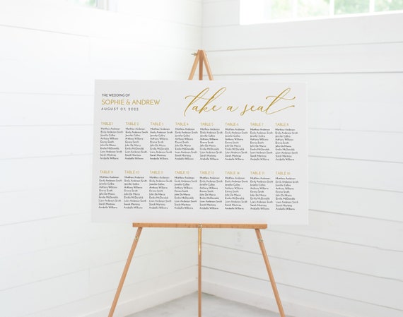 Seating Chart Gold Gold Wedding Seating Chart Template | Etsy