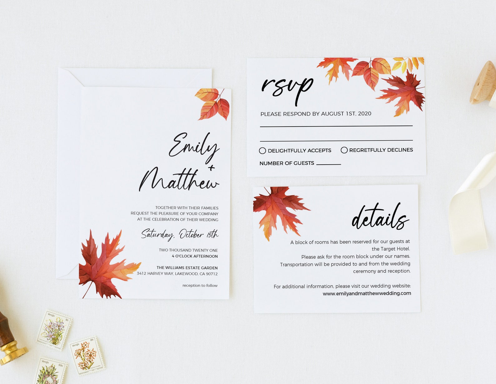Autumn Wedding Invitation Set Fall Wedding Invitation - Etsy