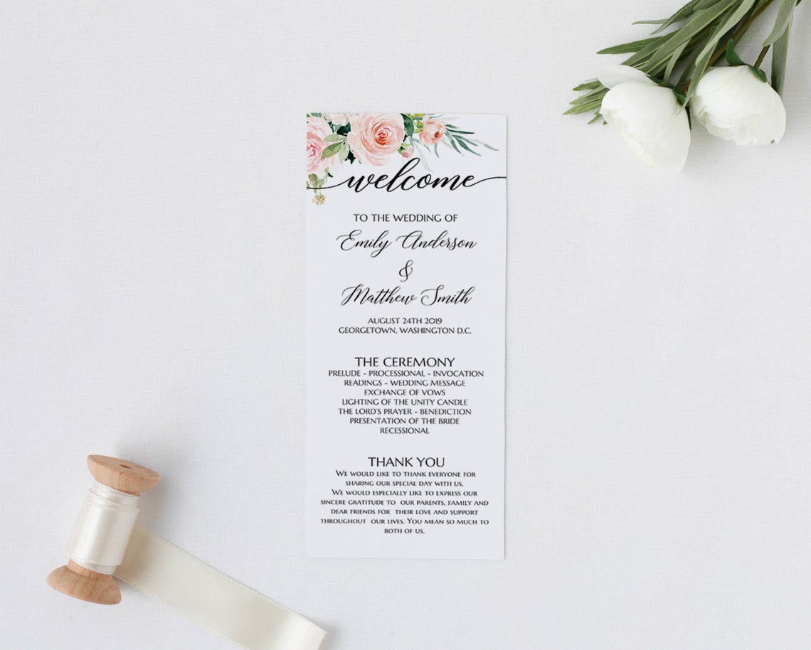 Editable Wedding Ceremony Program Template With Pink and Blush | Etsy