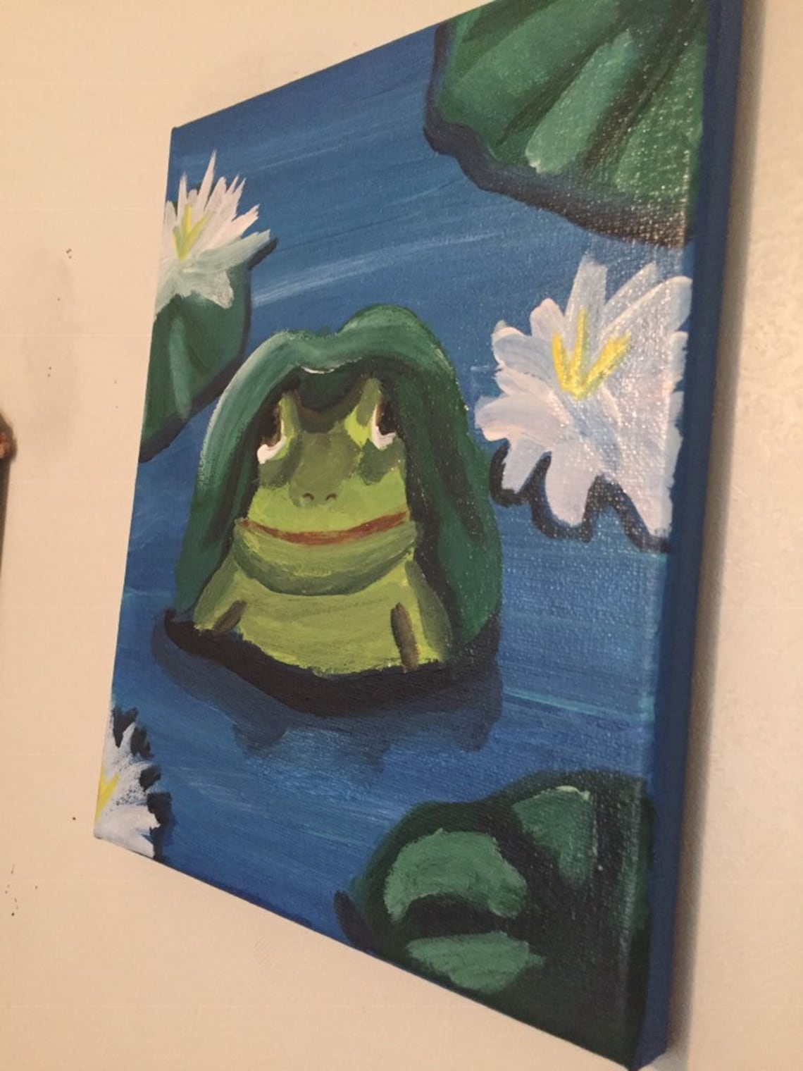 Frog Lily Pad Acrylic Canvas Painting 8x10 | Etsy