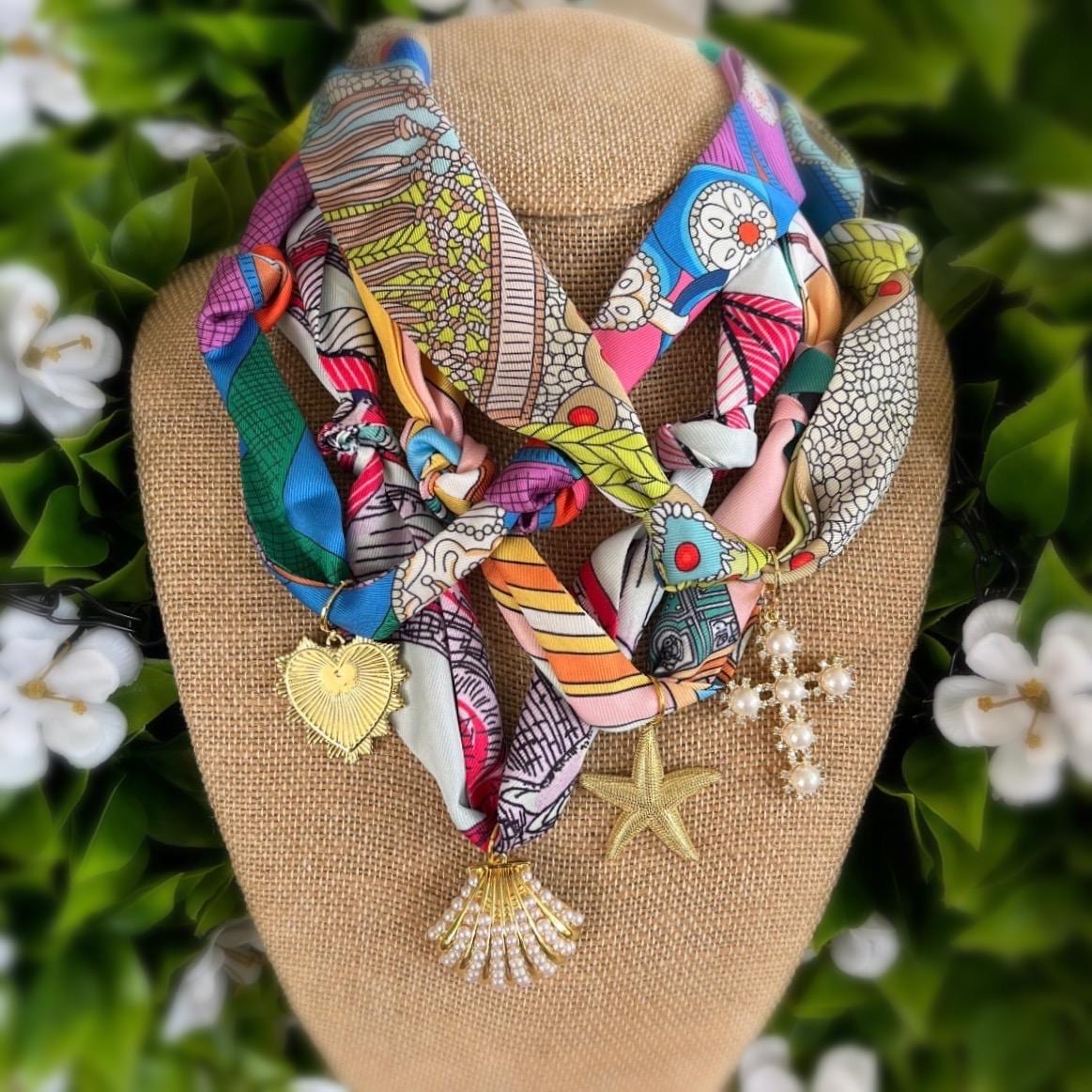 Silk Scarf Necklace | Scarf Charm Necklace | Handkerchief Necklace ...