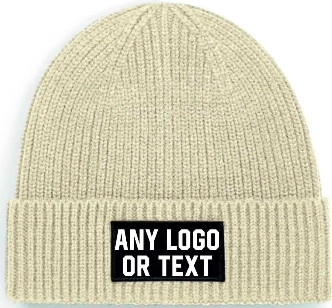 Personalized Printed Text or Logo Hat, Heavy Ribbed Patch Beanie ...