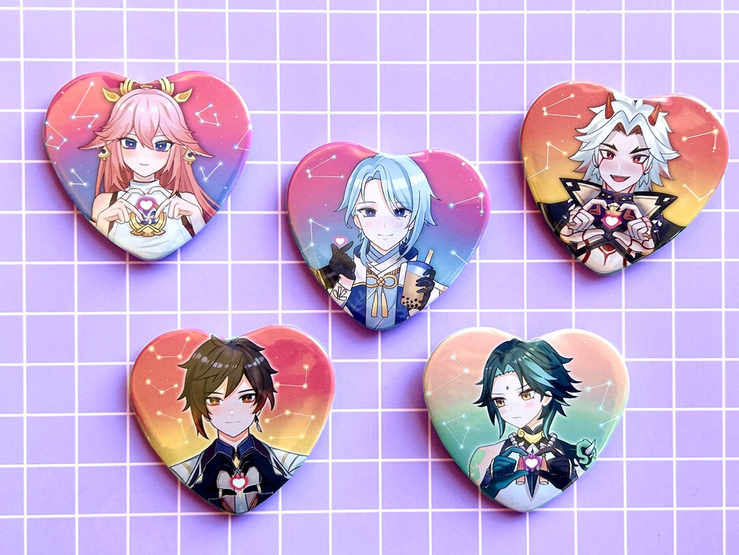 Genshin Heart Button Pins Itto Ayato Xiao Zhongli Yae Miko - Etsy