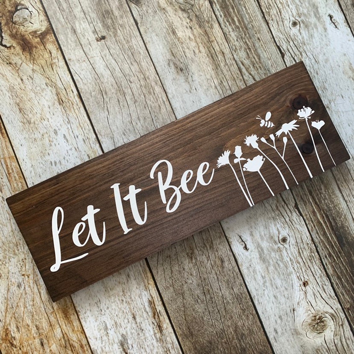 Let It Bee Wooden Sign Pollinator Sign with Flowers | Etsy
