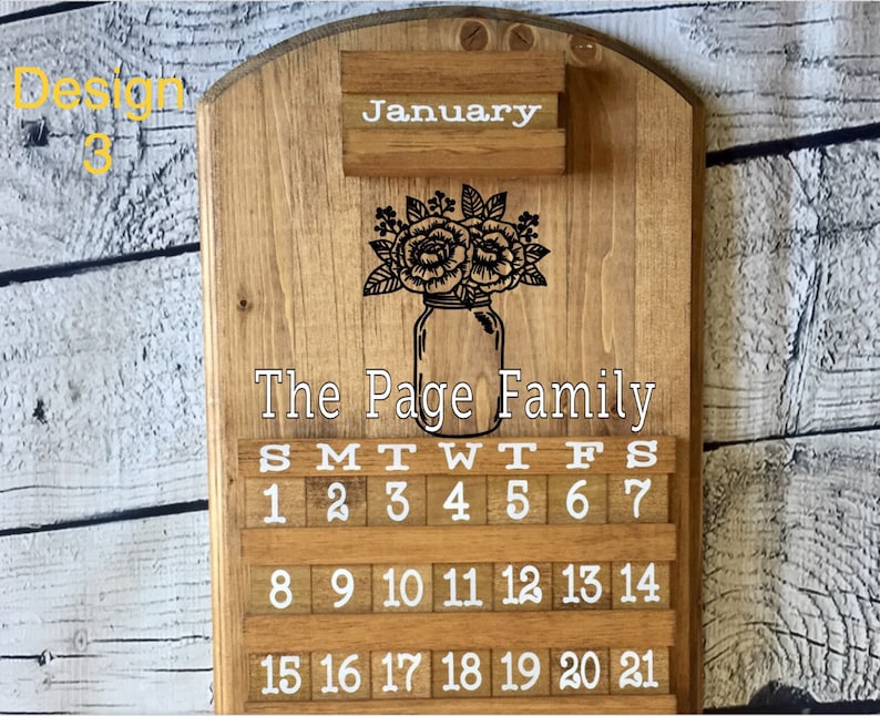 Wooden Perpetual Calendar Wooden Calendar Mason Jar Design - Etsy