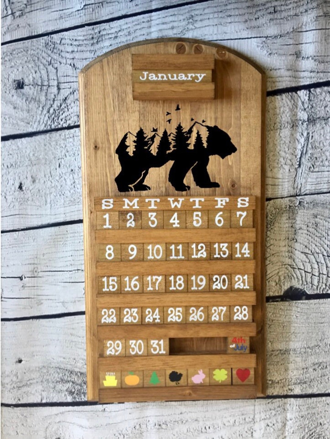 Bear Calendar, Mountain Calendar, Perpetual Calendar, Wooden Calendar ...
