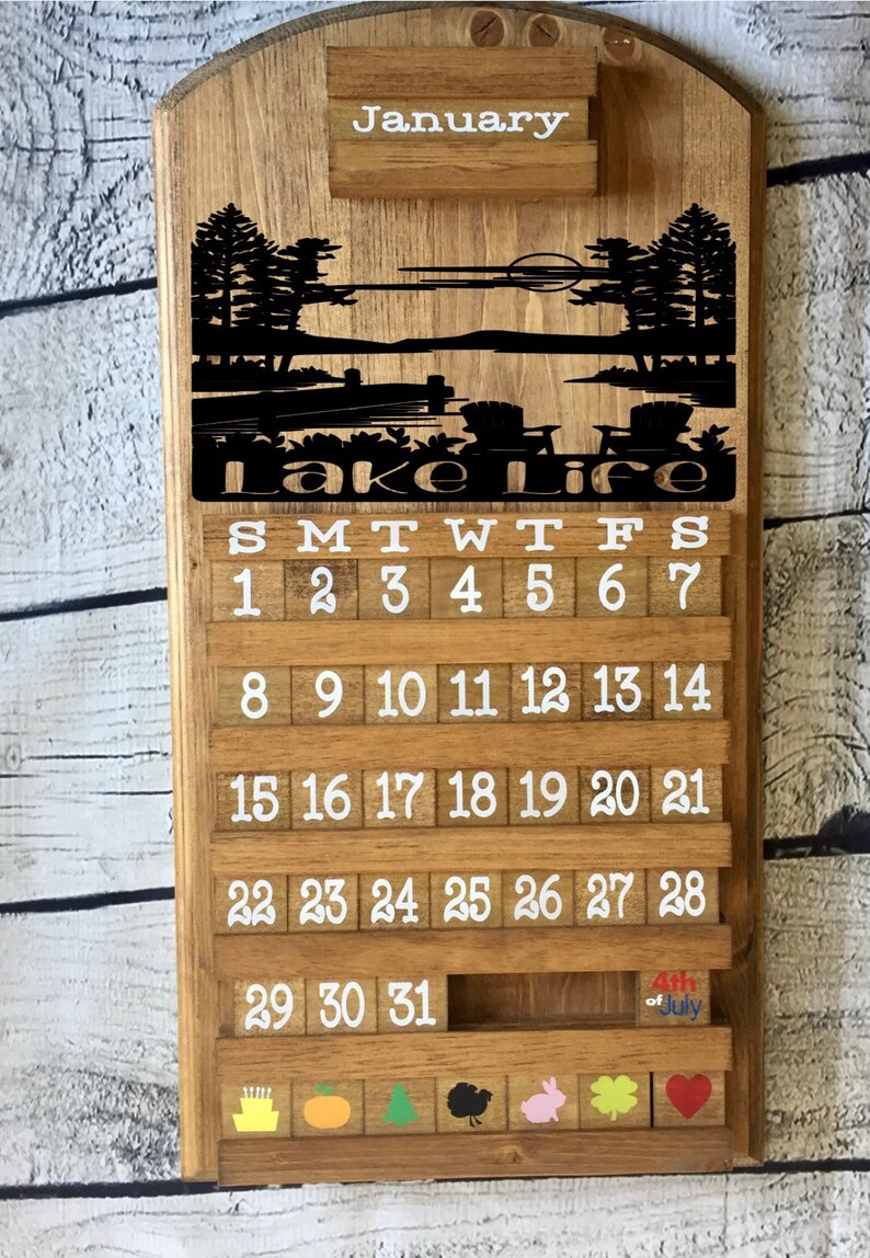 Perpetual Calendar, Wooden Calendar, Lake Scene, Lake Calendar, Scenery ...