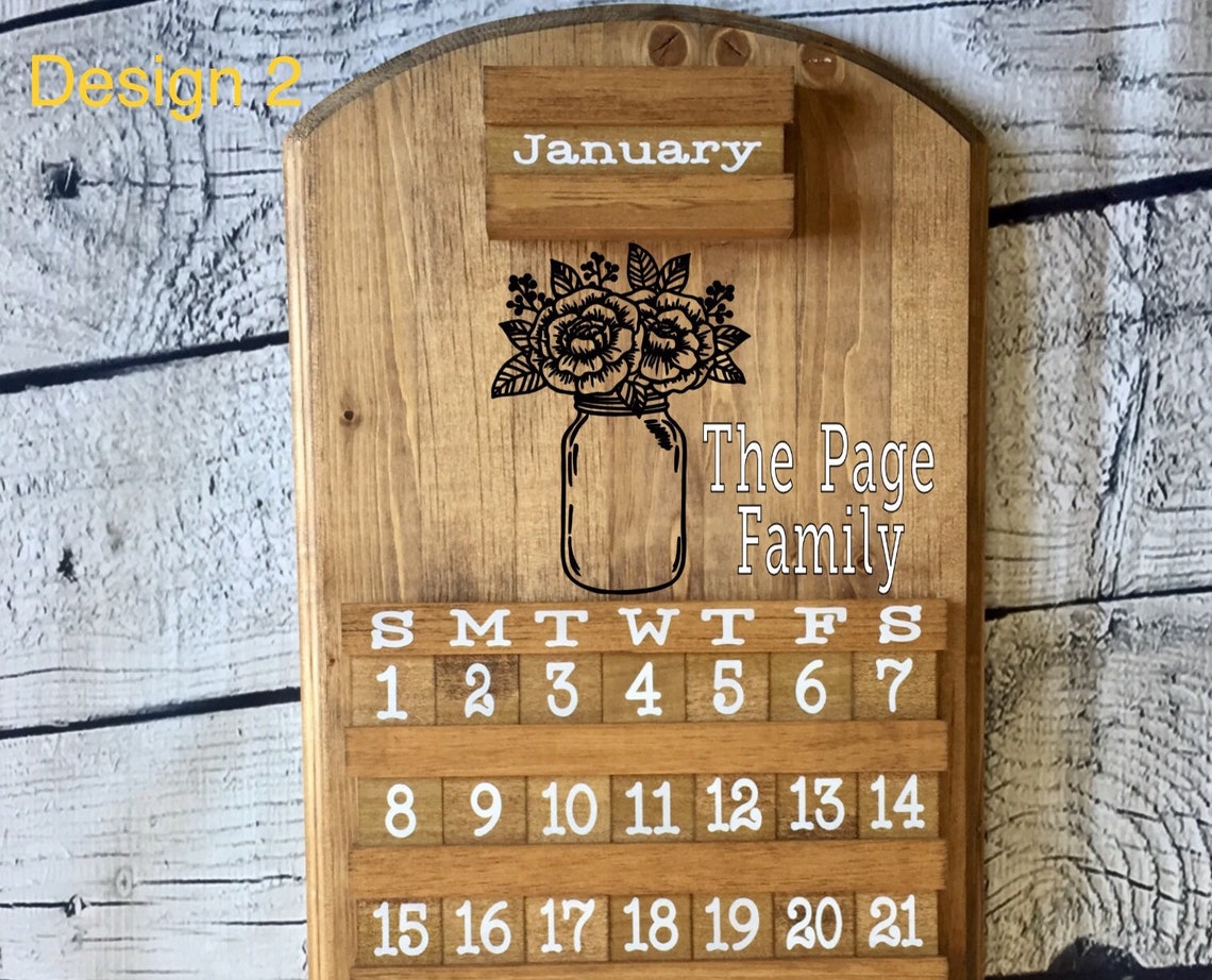 Wooden Perpetual Calendar, Wooden Calendar, Mason Jar Design, Last Name ...