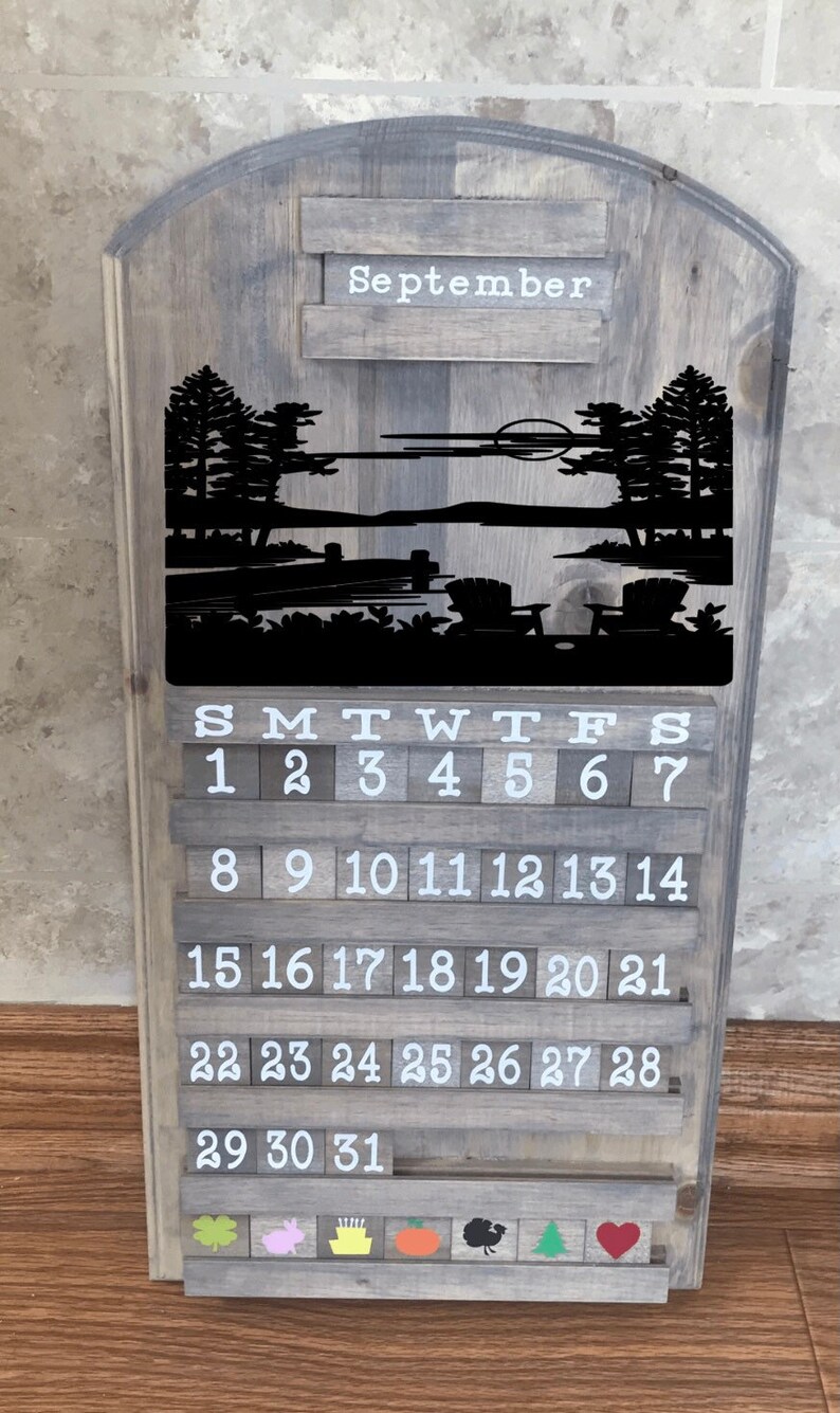 Perpetual Calendar, Wooden Calendar, Lake Scene, Lake Calendar, Scenery ...