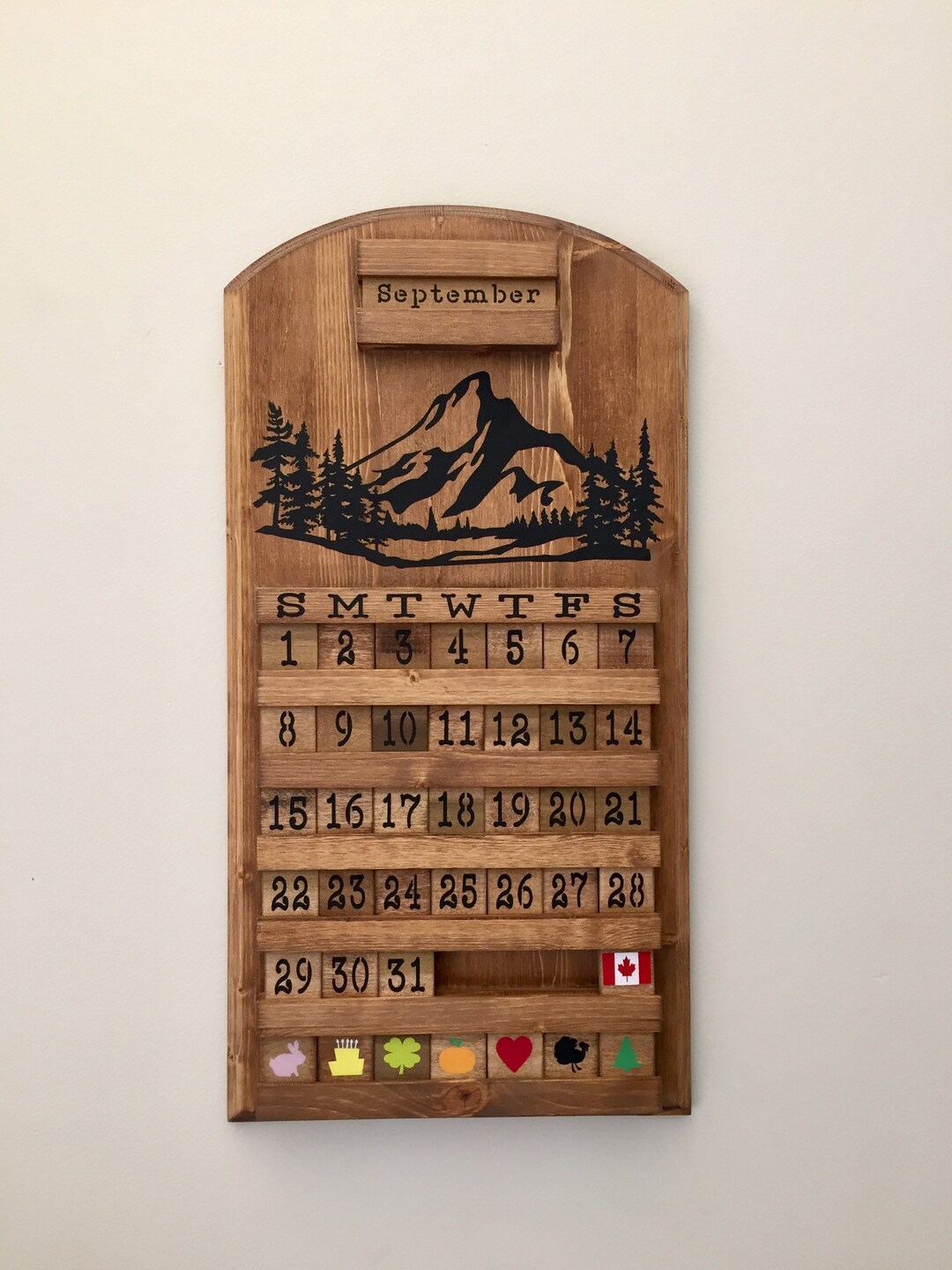 Wooden Perpetual Calendar, Wooden Calendar, Mountain Design, Outdoor ...