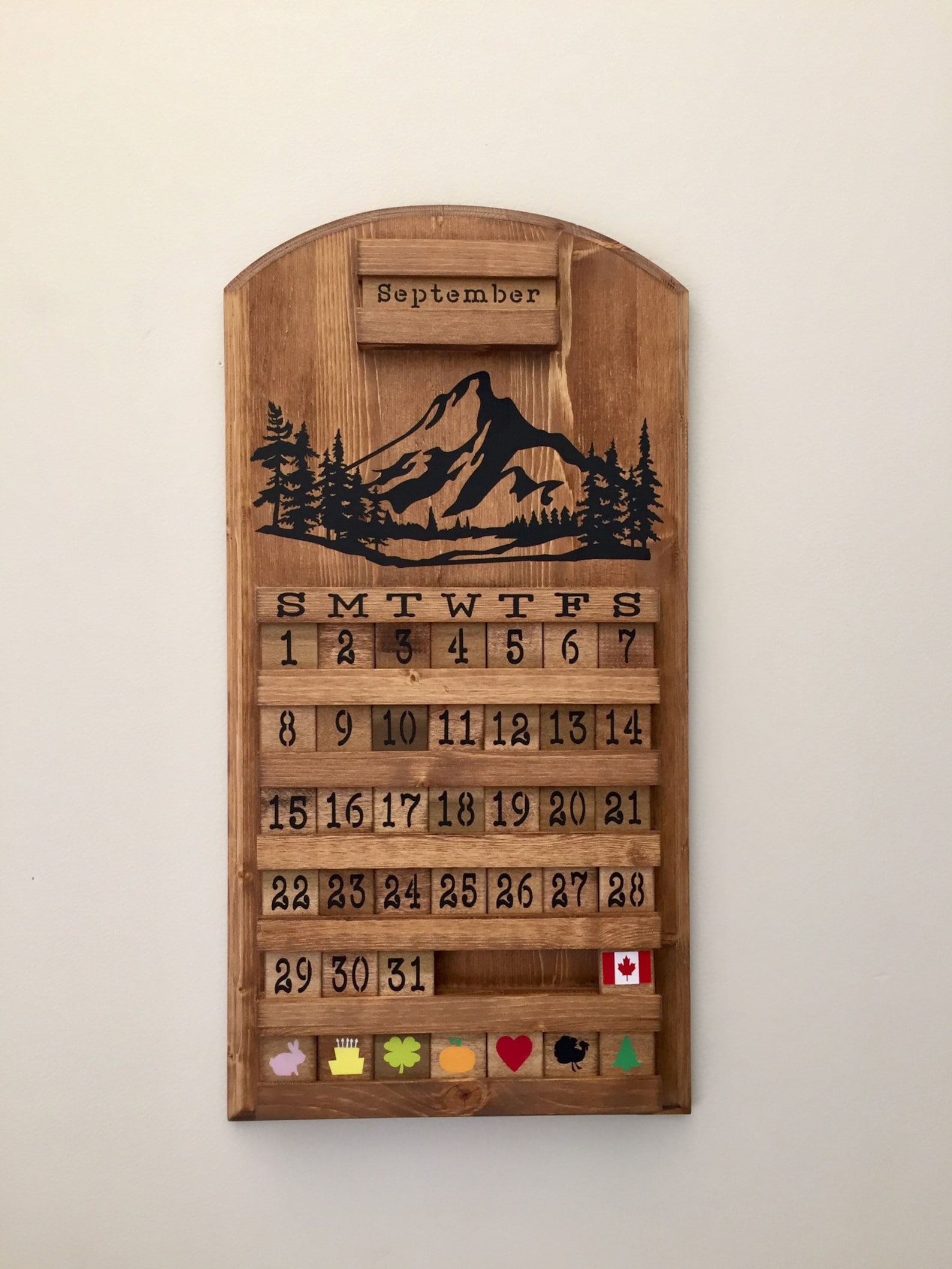 Wooden Perpetual Calendar, Wooden Calendar, Mountain Design, Outdoor ...